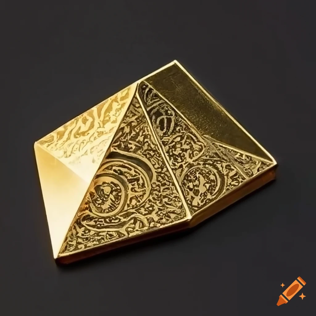 Solid golden triangle with engraved symbols on Craiyon