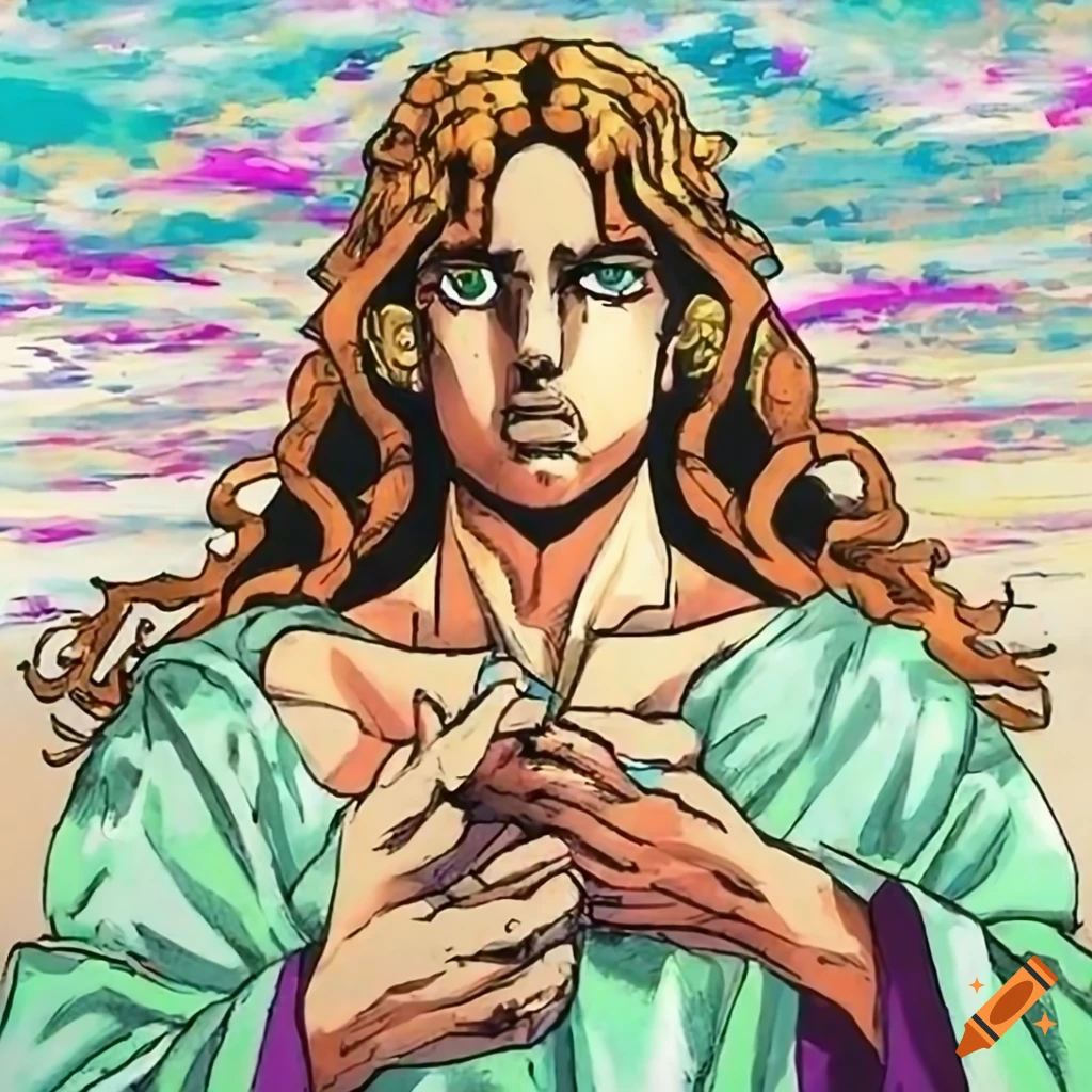 Hirohiko Araki's rendition of Jesus in the style of JoJo's Bizarre Adventure on Craiyon