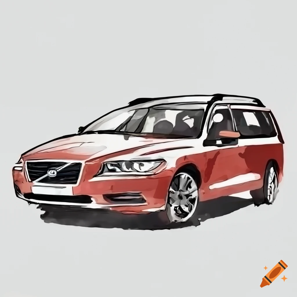 Volvo v70 iii on a white background in line art style on Craiyon