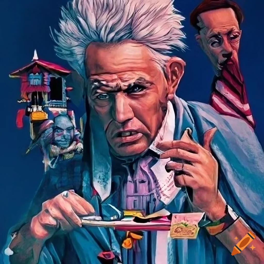 Stylish movie poster with 'cuckoo clock' LSD style in graphic novel art ...