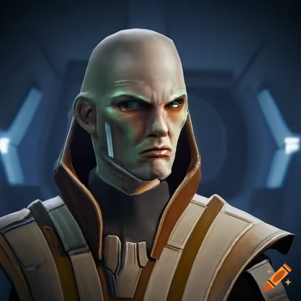 Jedi Knight in ancient ruins exuding power in golden-trimmed armor on ...