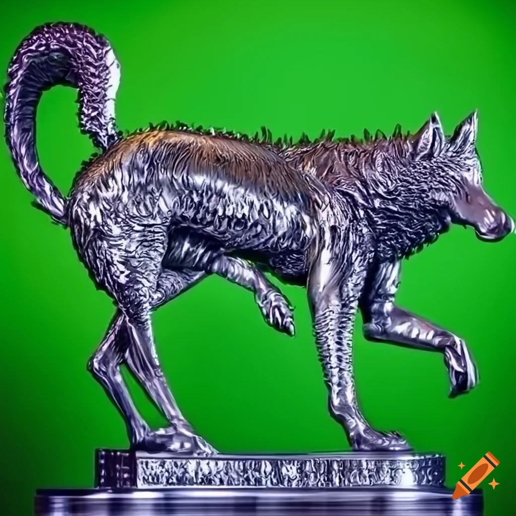 Silver wolf statue on a casino green background on Craiyon
