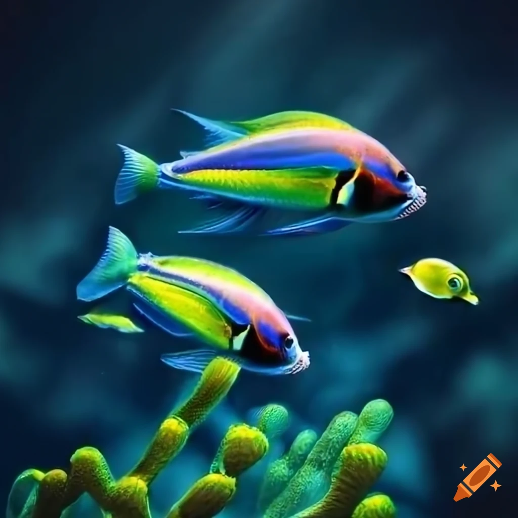 Group of exotic fish in mesmerizing underwater world on Craiyon