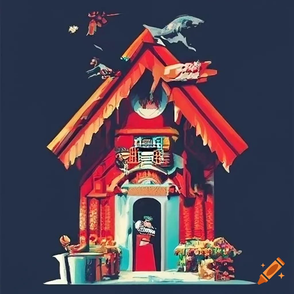 Stylish action architecture poster in 'cuckoo clock' style by norman ...