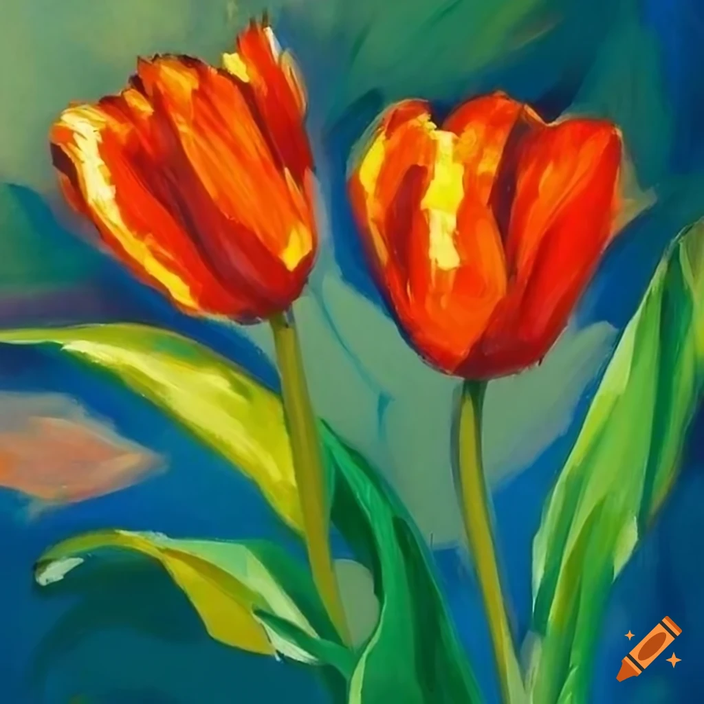 Expressionistic painting of two tulips on Craiyon