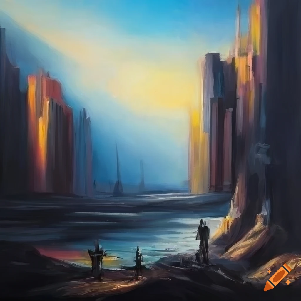 Science fiction landscape in an oil painting style on Craiyon
