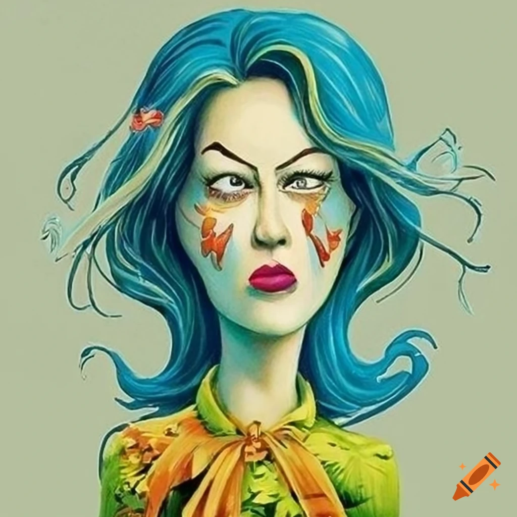 Colorful illustration of a young woman crying to a friend in a humorous ...