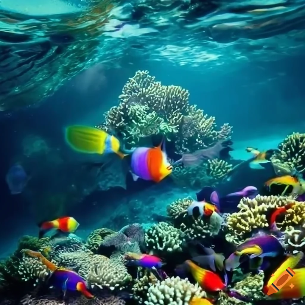 Group of vibrant exotic fish in mesmerizing underwater micro ...