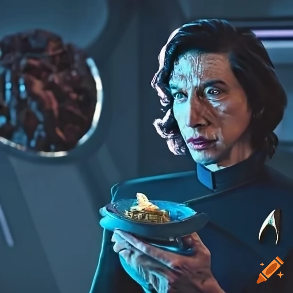 Diplomatic dinner scene with Adam Driver preparing to serve alien ...