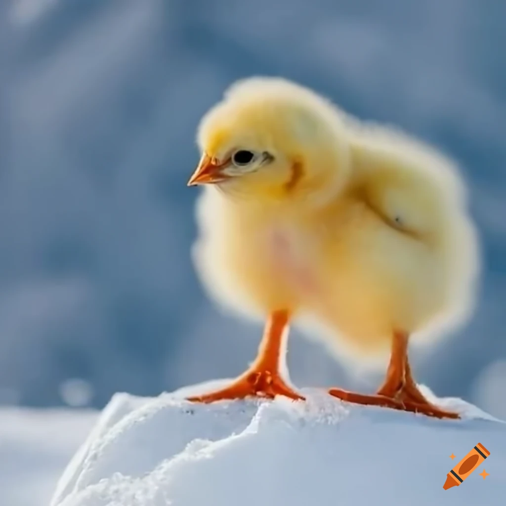 Baby chick covered in powder ready for a ski ride on Craiyon