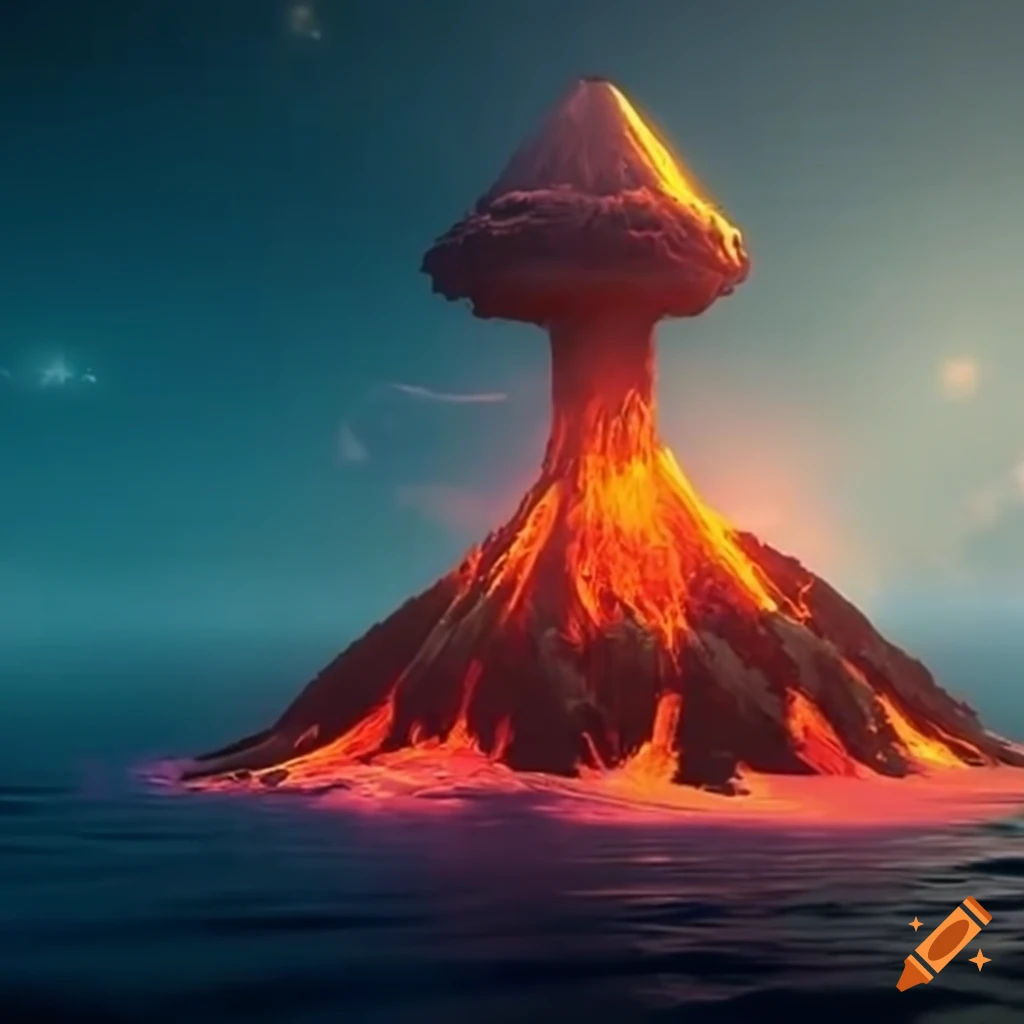 Floating pyramid volcano secret base on Craiyon