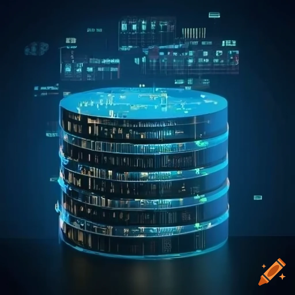 Database server surrounded by data pattern on Craiyon