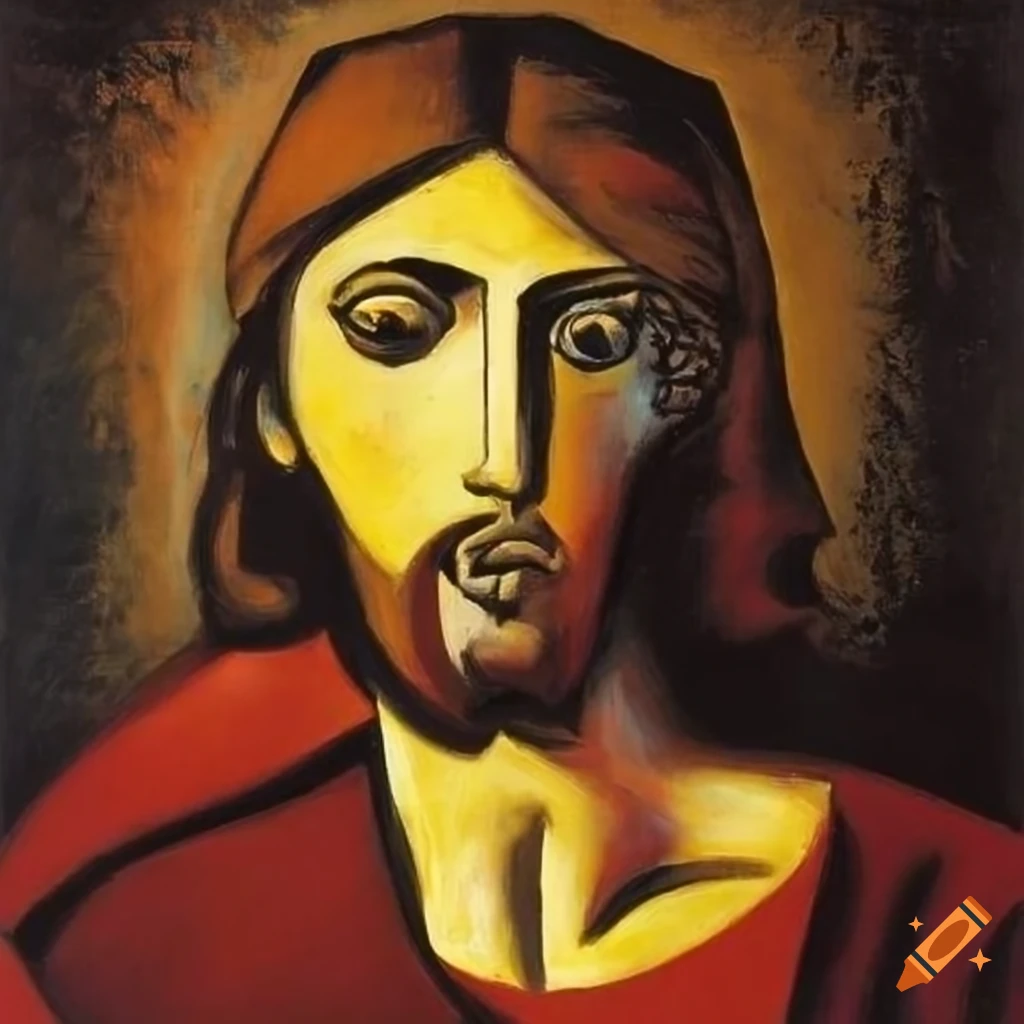 Cubist painting of Jesus by Pablo Picasso in oil on canvas on Craiyon