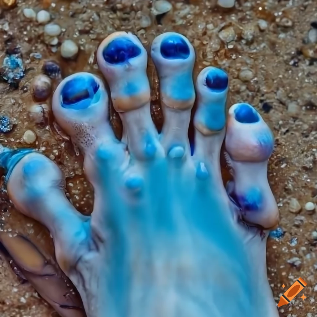Closeup of blue dragon foot with long sharp toenails on the beach on ...