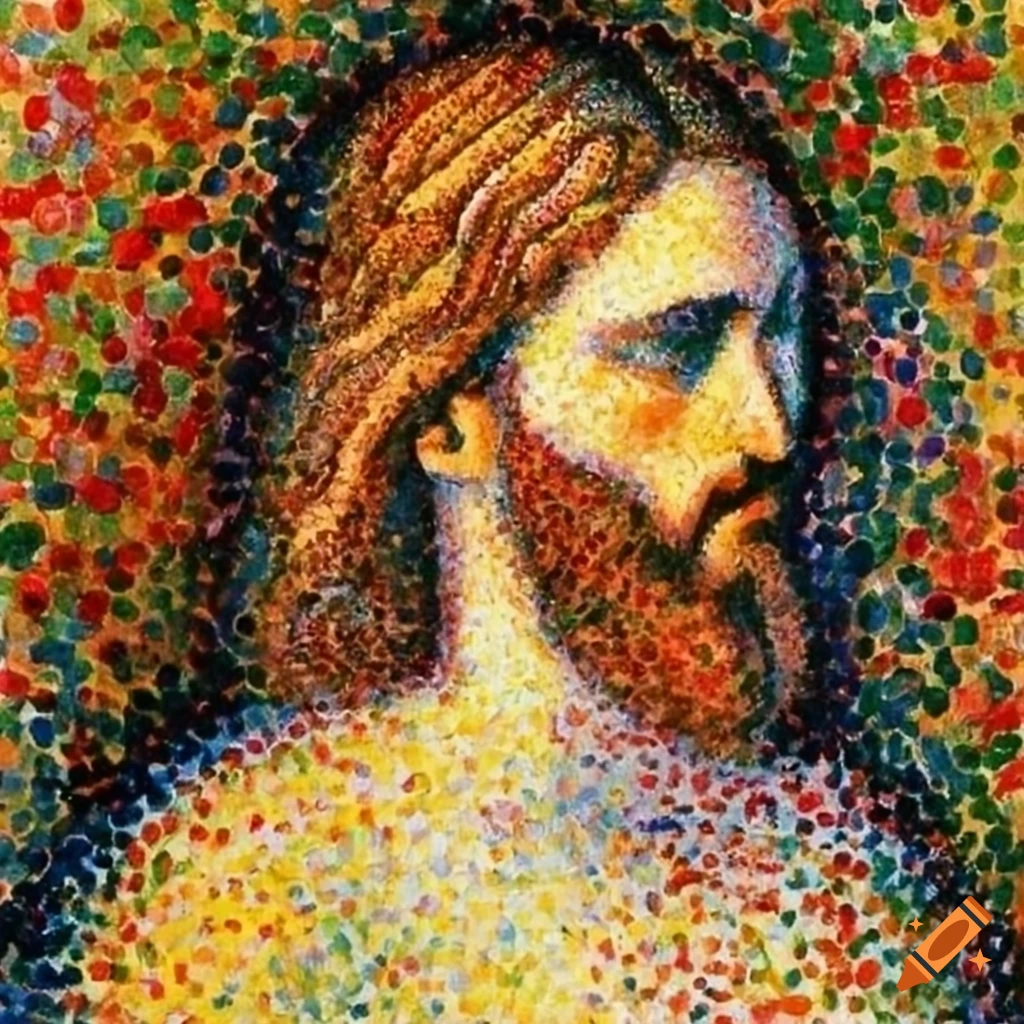 Georges seurat's painting of jesus in pointillism style from the 19th ...