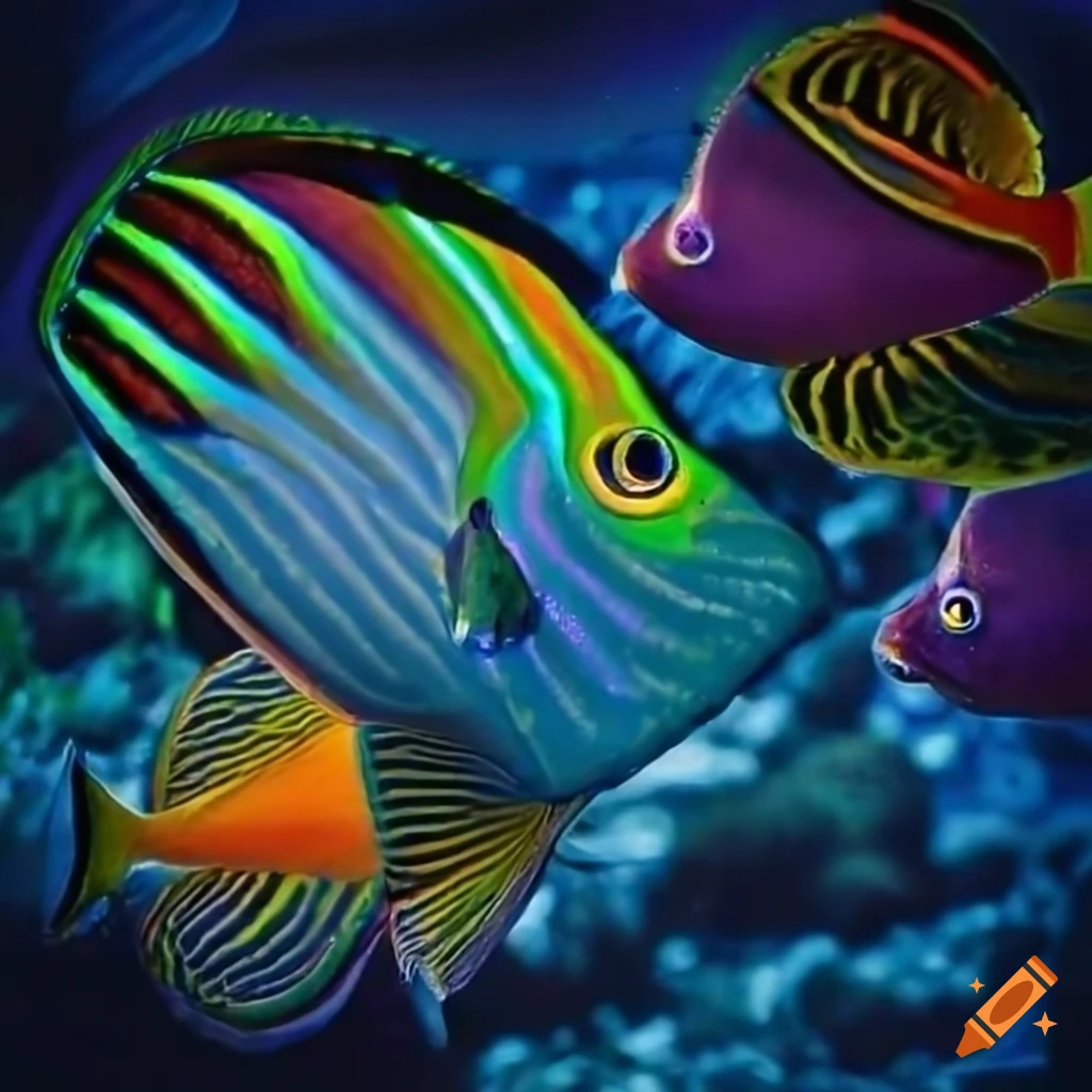 Group of exotic fish in a mesmerizing underwater setting on Craiyon