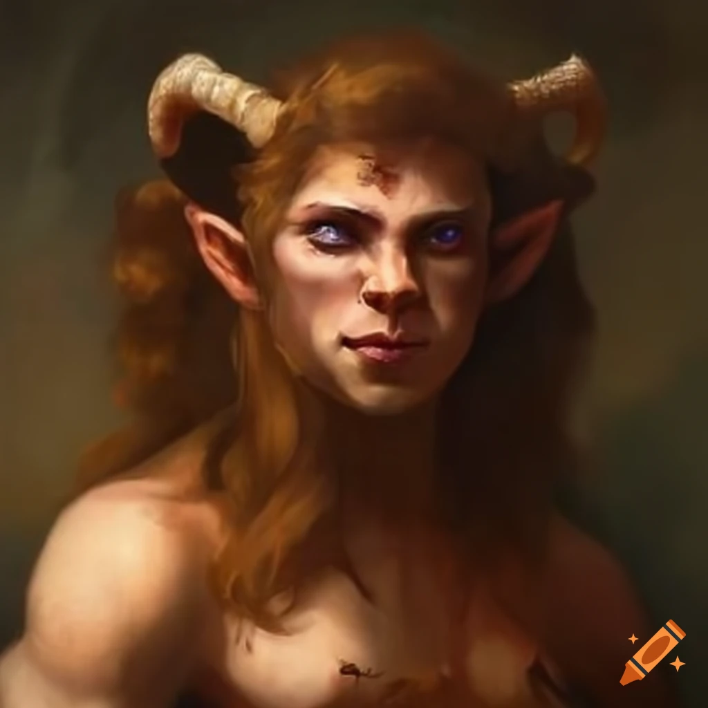 Satyr barbarian with brown hair and violet eyes wielding a great axe on ...