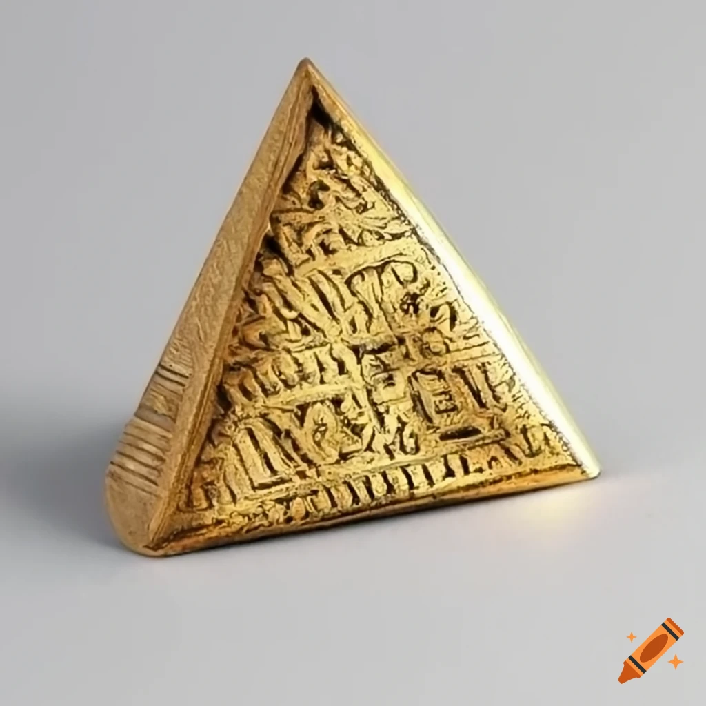 Golden triangle piece with runic symbols engraved on Craiyon