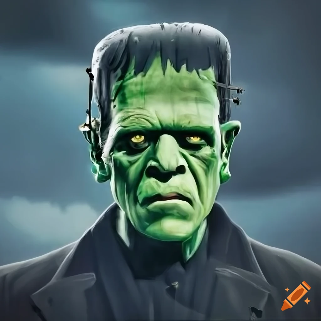 Illustration of Frankenstein's creation in a stormy atmosphere with ...