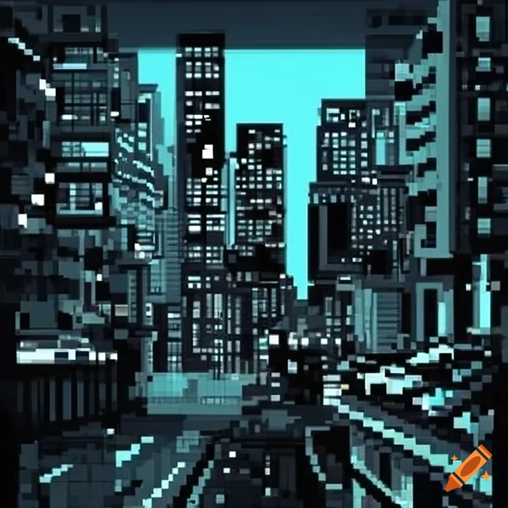 8 bit 2 tone pixel cityscape on Craiyon