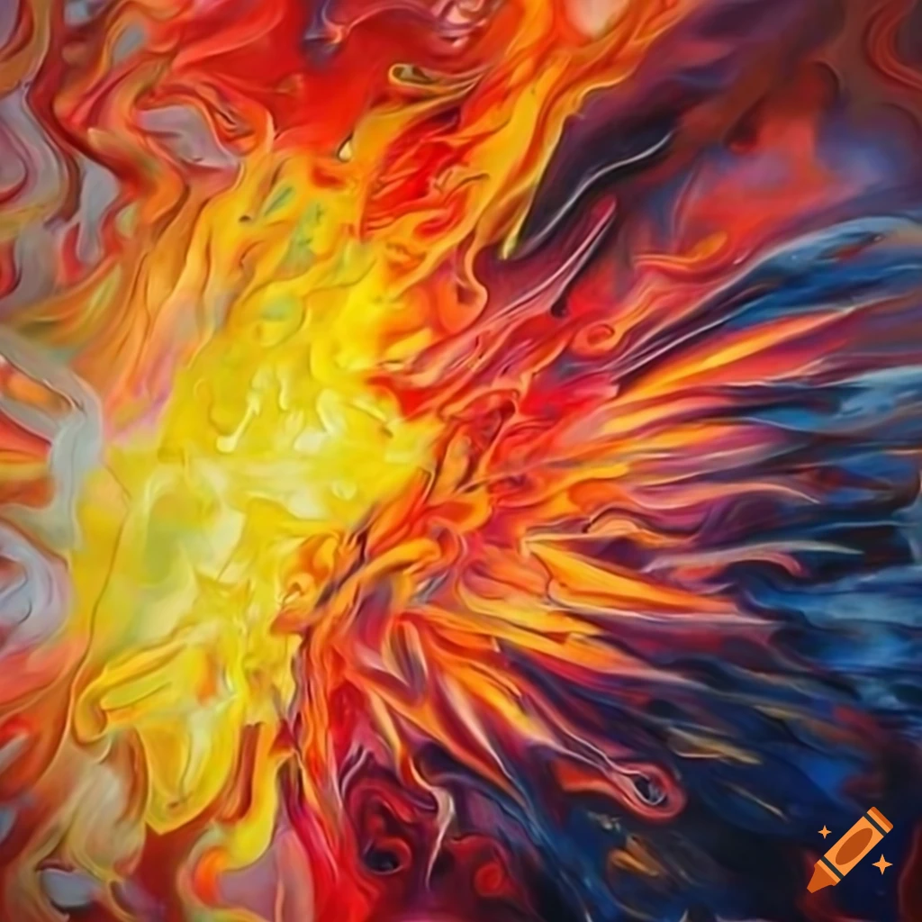 Abstract drawing of fiery explosion in the sky during world war 1 on ...