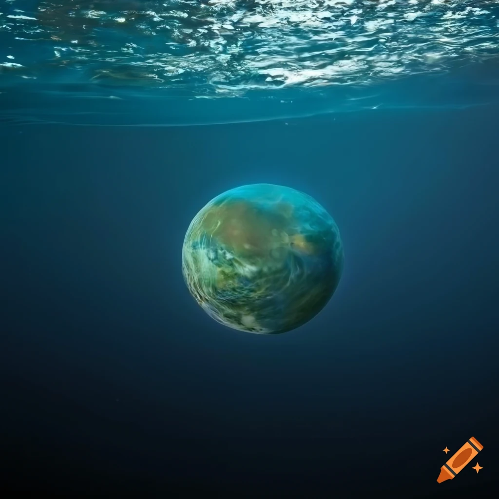 Underwater planet on a black background depicting the depth of the ...