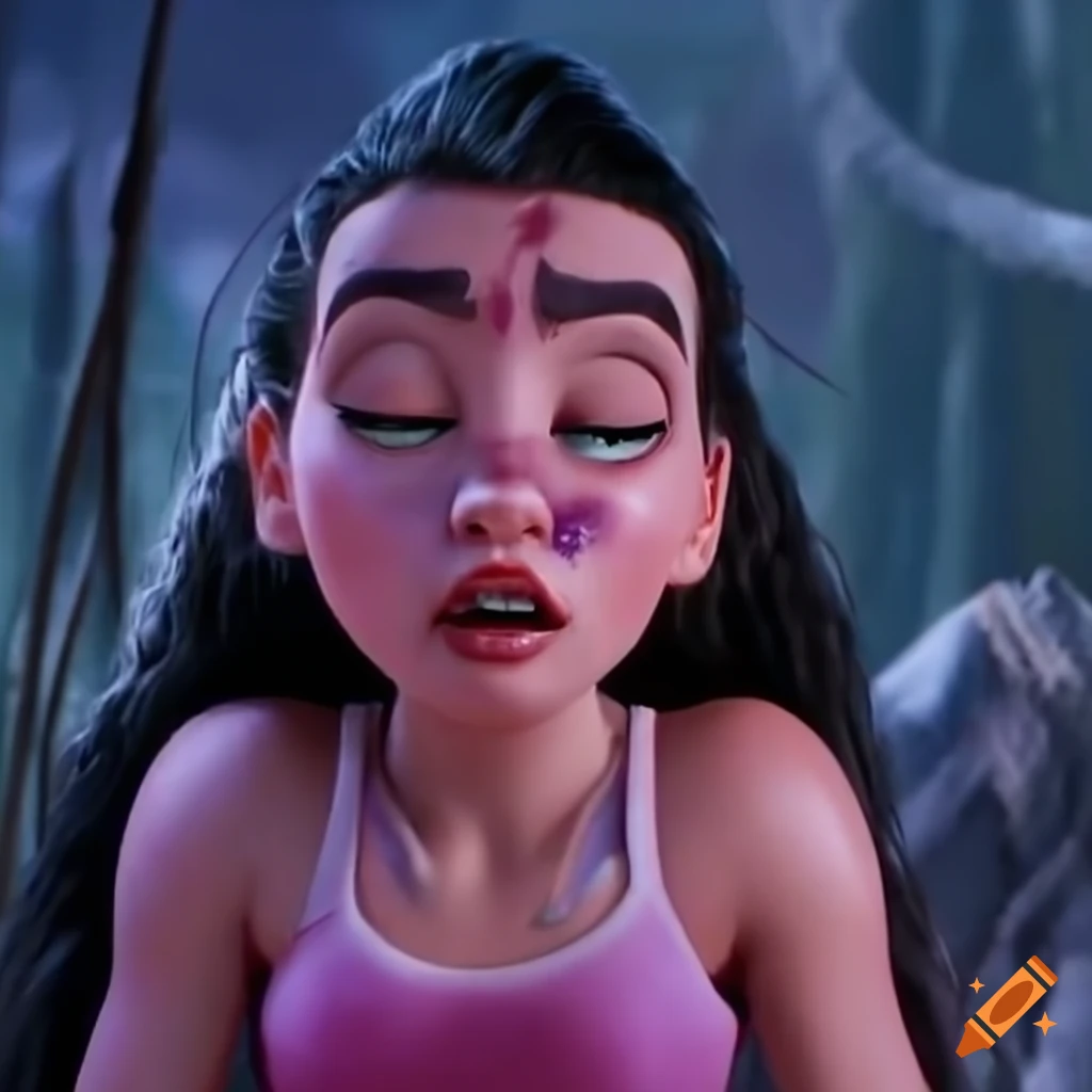 Disney fighter with a bruised face looking dizzy and eyes closed on Craiyon