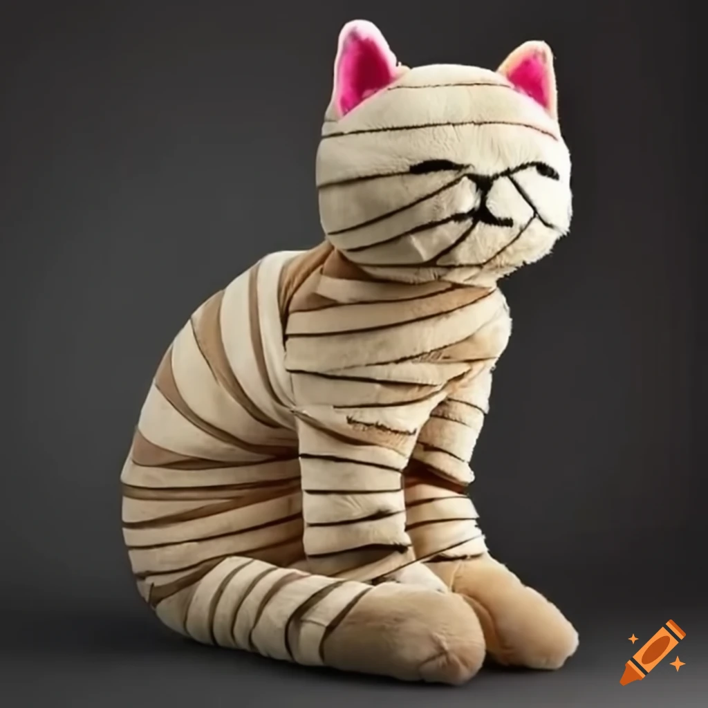 Plush cat wrapped like a mummy on Craiyon