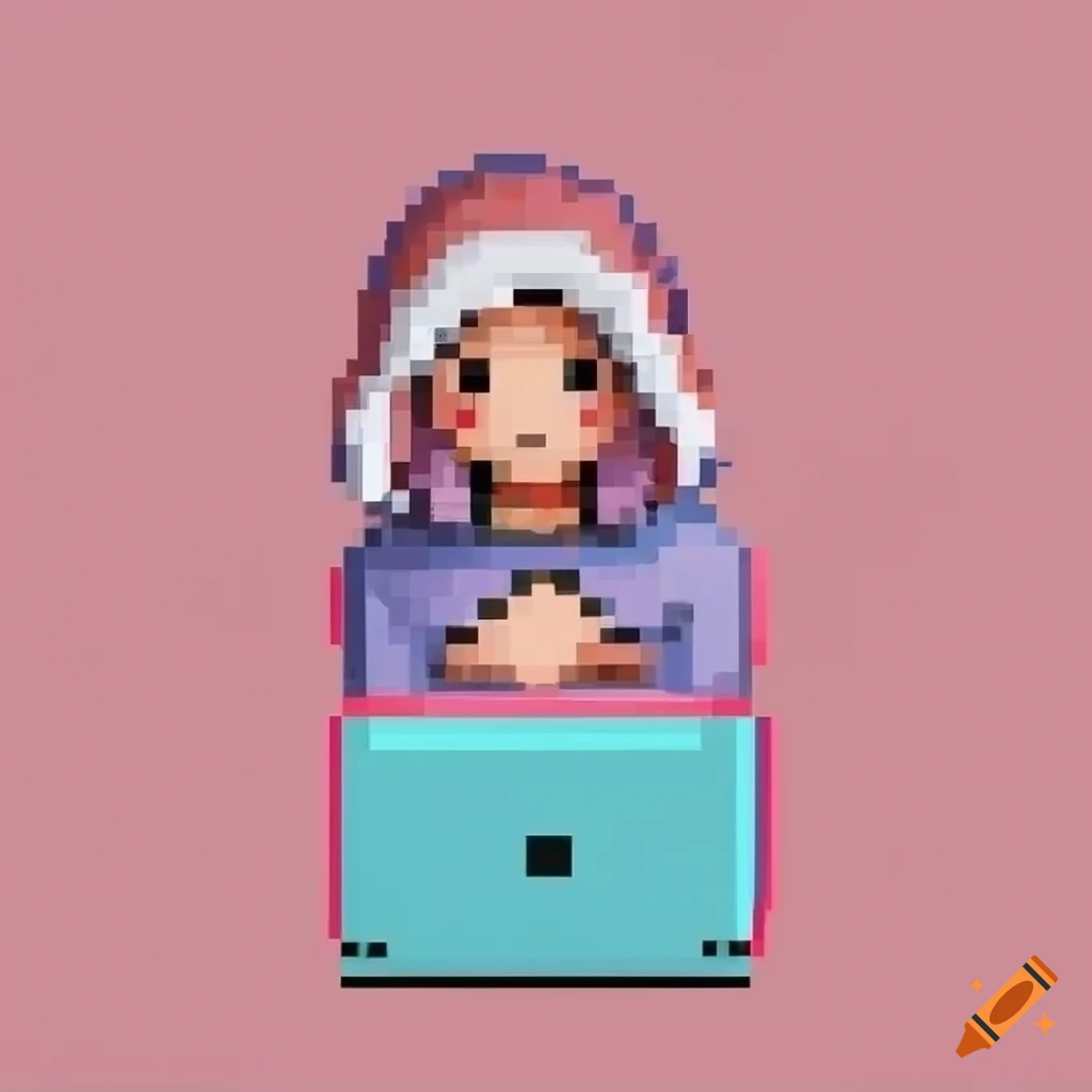 Pixelated girl hugging cute computer in pastel colors on Craiyon