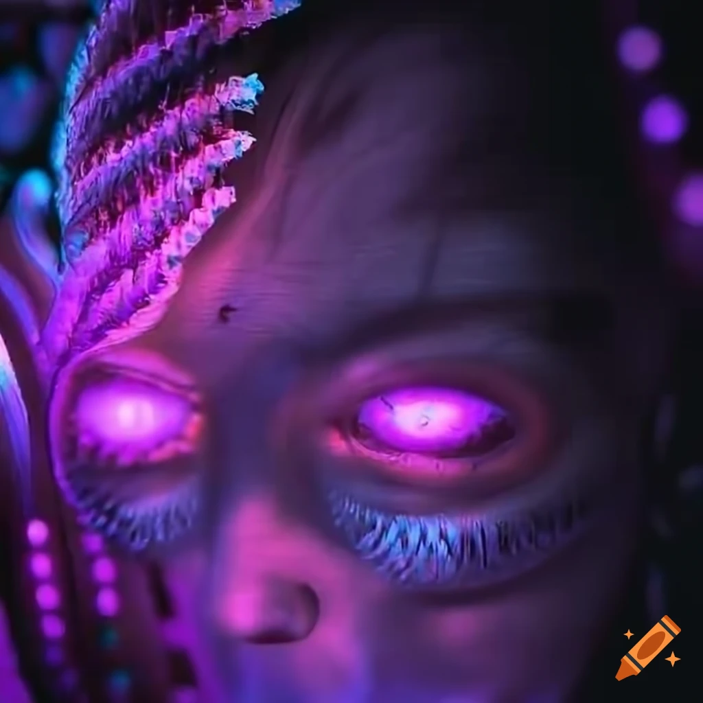 Cyberpunk digital cryptid with pixelated appendages and glowing purple ...