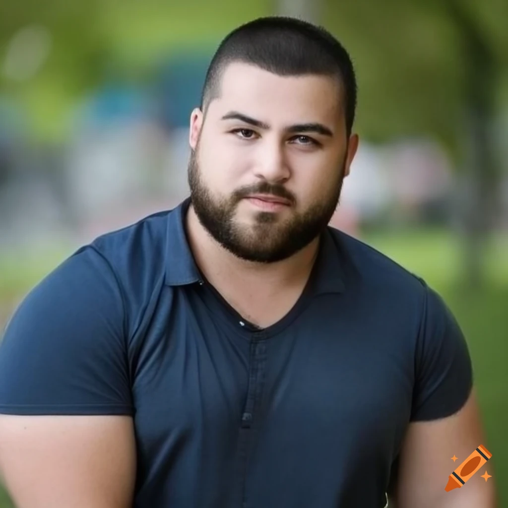 Portrait of a Spanish rugby player with trimmed beard and buzzcut on ...