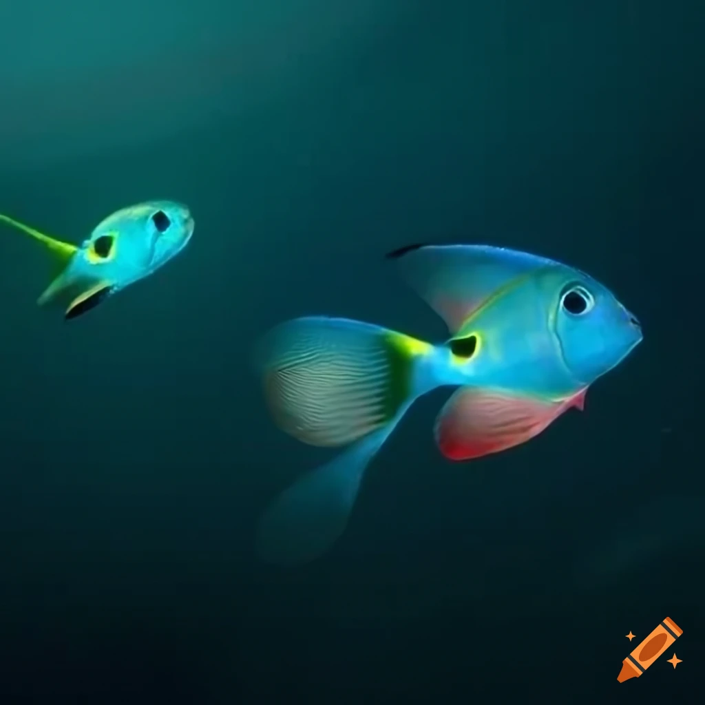 Group of exotic fish in hyper-sharp micro photorealistic underwater ...