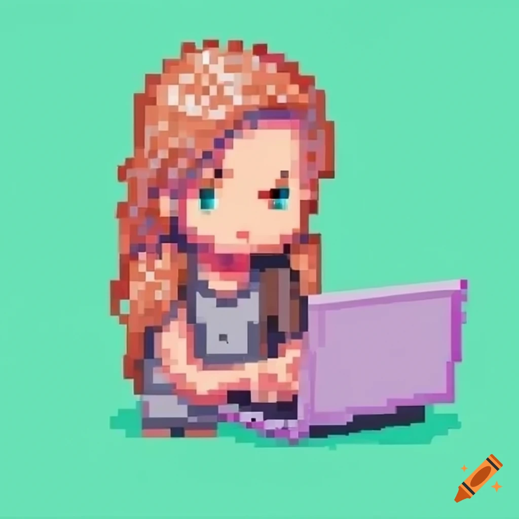 Pixelated girl hugging cute computer in charming pastel colors on Craiyon