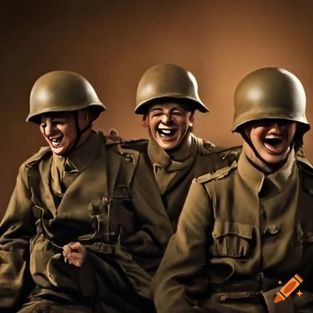 Group of soldiers laughing from the 1940s on Craiyon