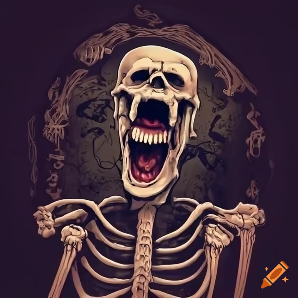 Retro evil skeleton laughing and screaming on Craiyon