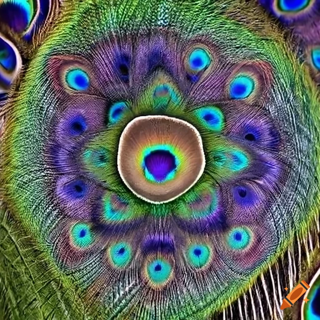 Beautiful circular pattern formed by elegant peacock feathers on Craiyon
