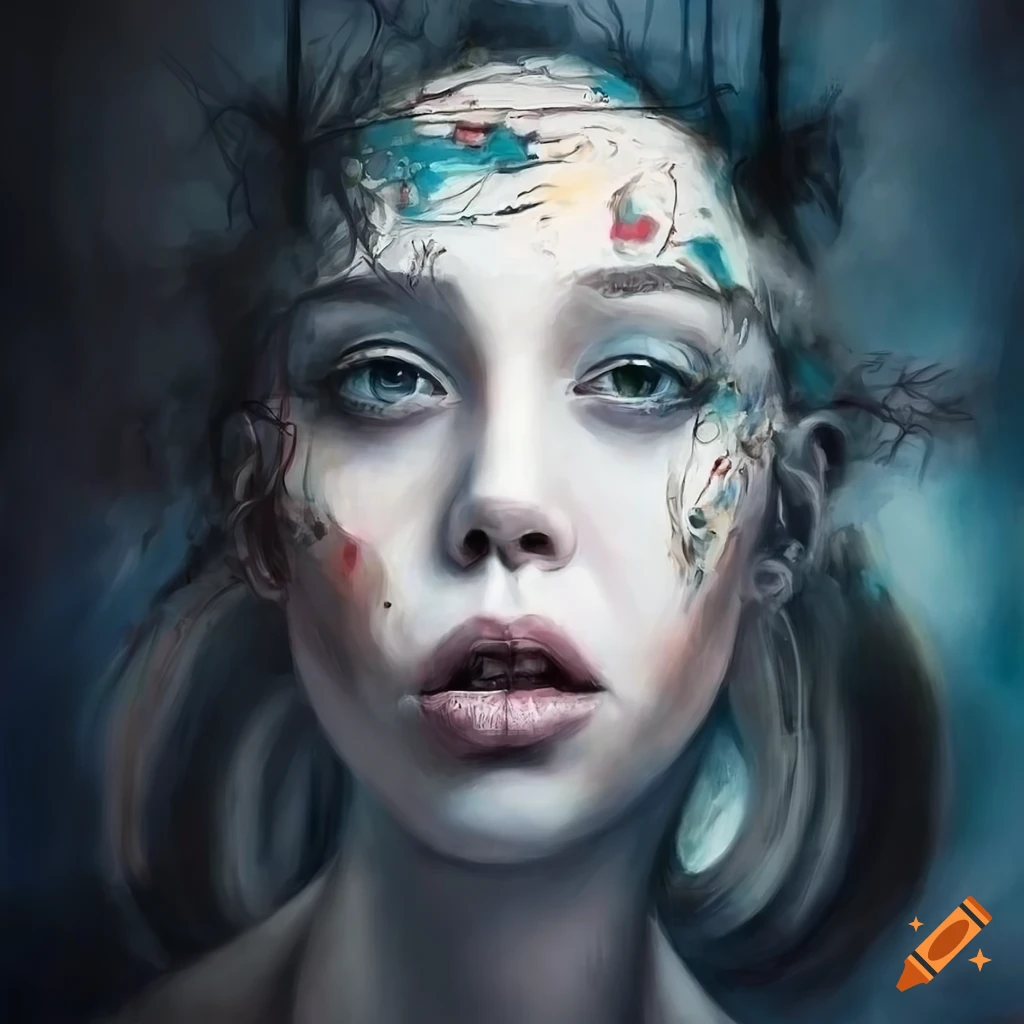 Surrealistic dramatic portrait of natalia in white painting on Craiyon