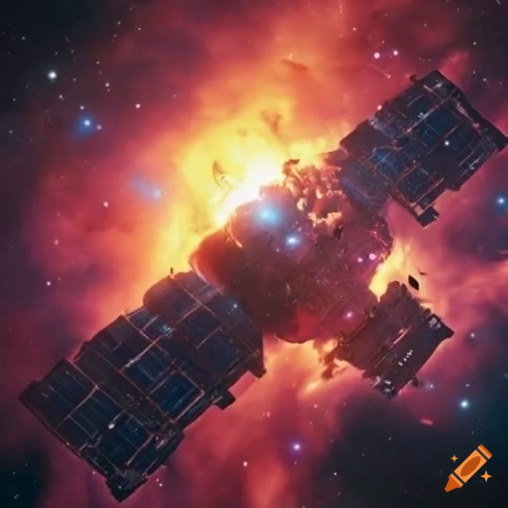 Futuristic space station exploding in a colorful nebula on Craiyon