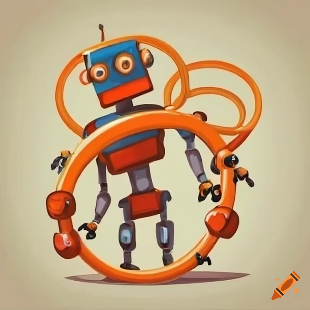 Two robots playing with an orange hula hoop on Craiyon