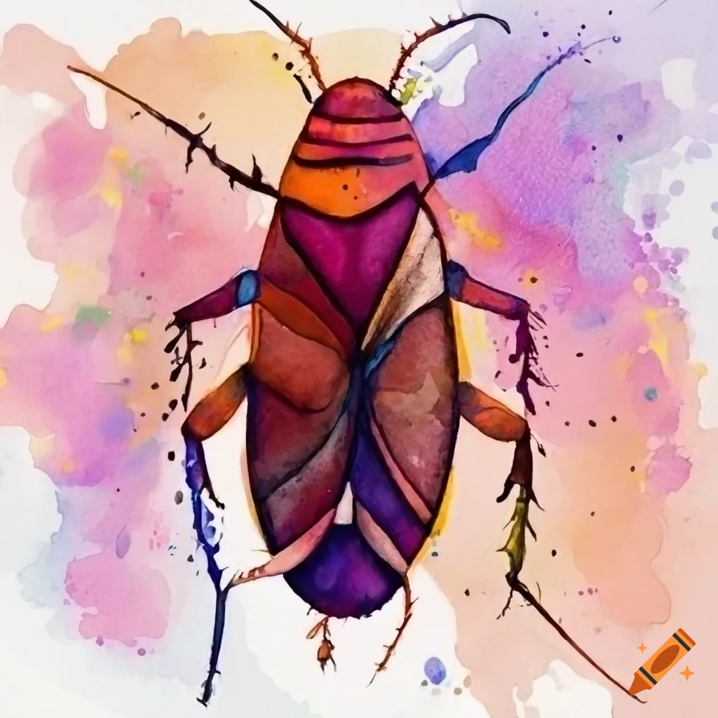 Colorful watercolor painting of a cockroach on Craiyon