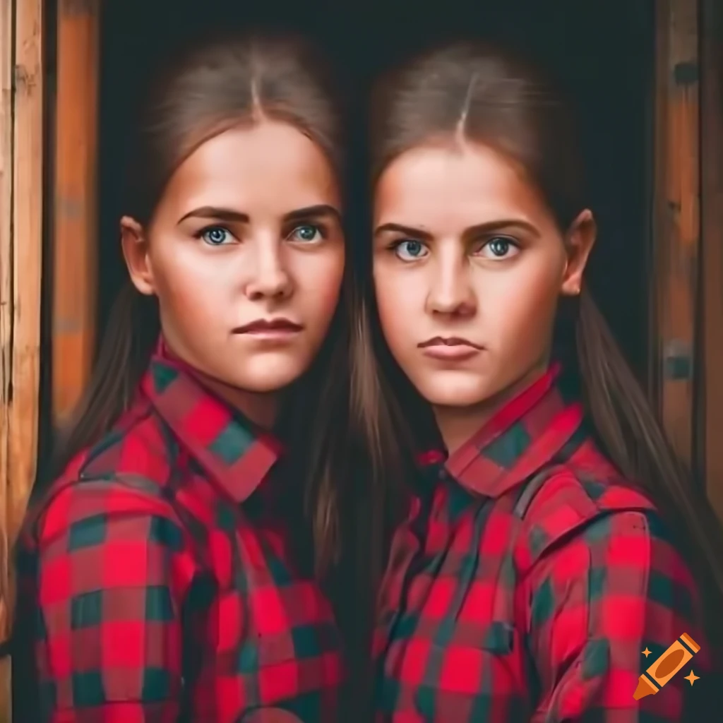 Two irish female twins in red plaid shirts and black leather trousers ...