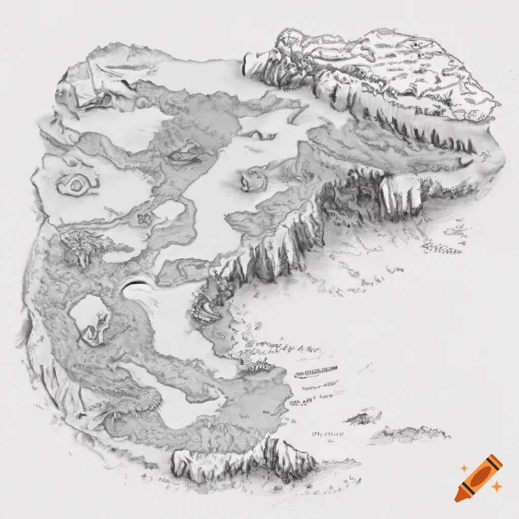 Map of a large high fantasy continent on Craiyon