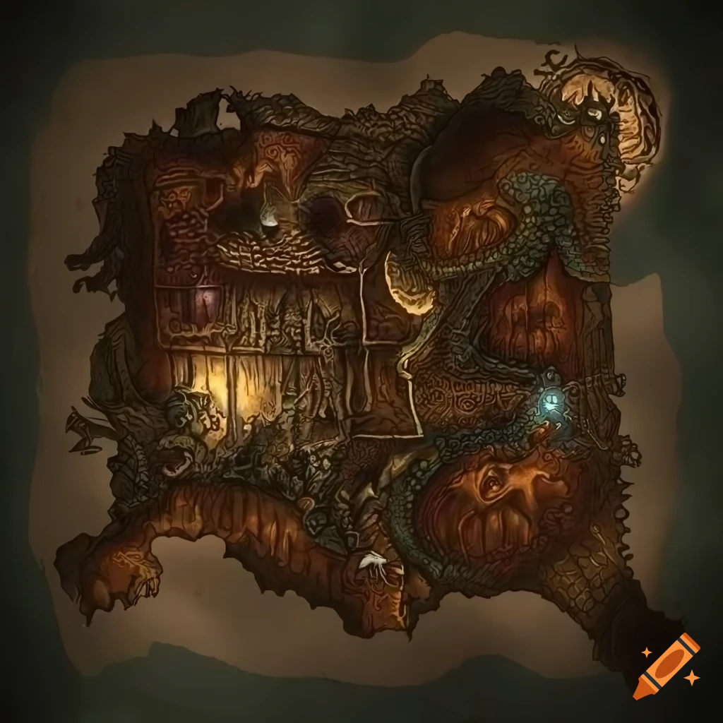 Intricate fantasy map for role-playing game with dragons and skeletons ...