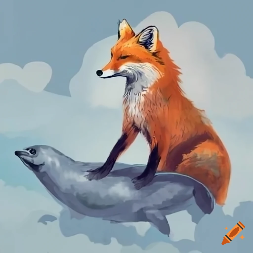 Fox and seal as friends in the clouds on Craiyon