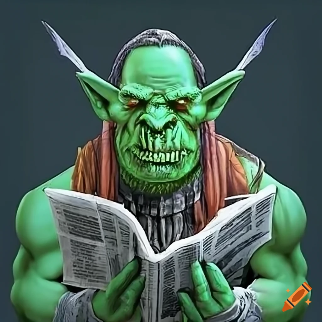Orc reading newspaper on Craiyon