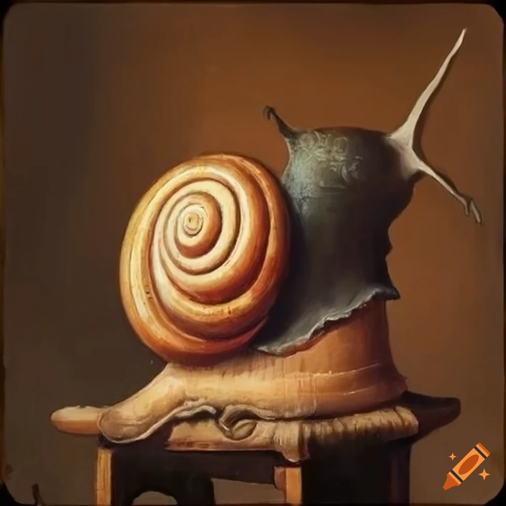 Medieval painting of a snail on a stool on Craiyon