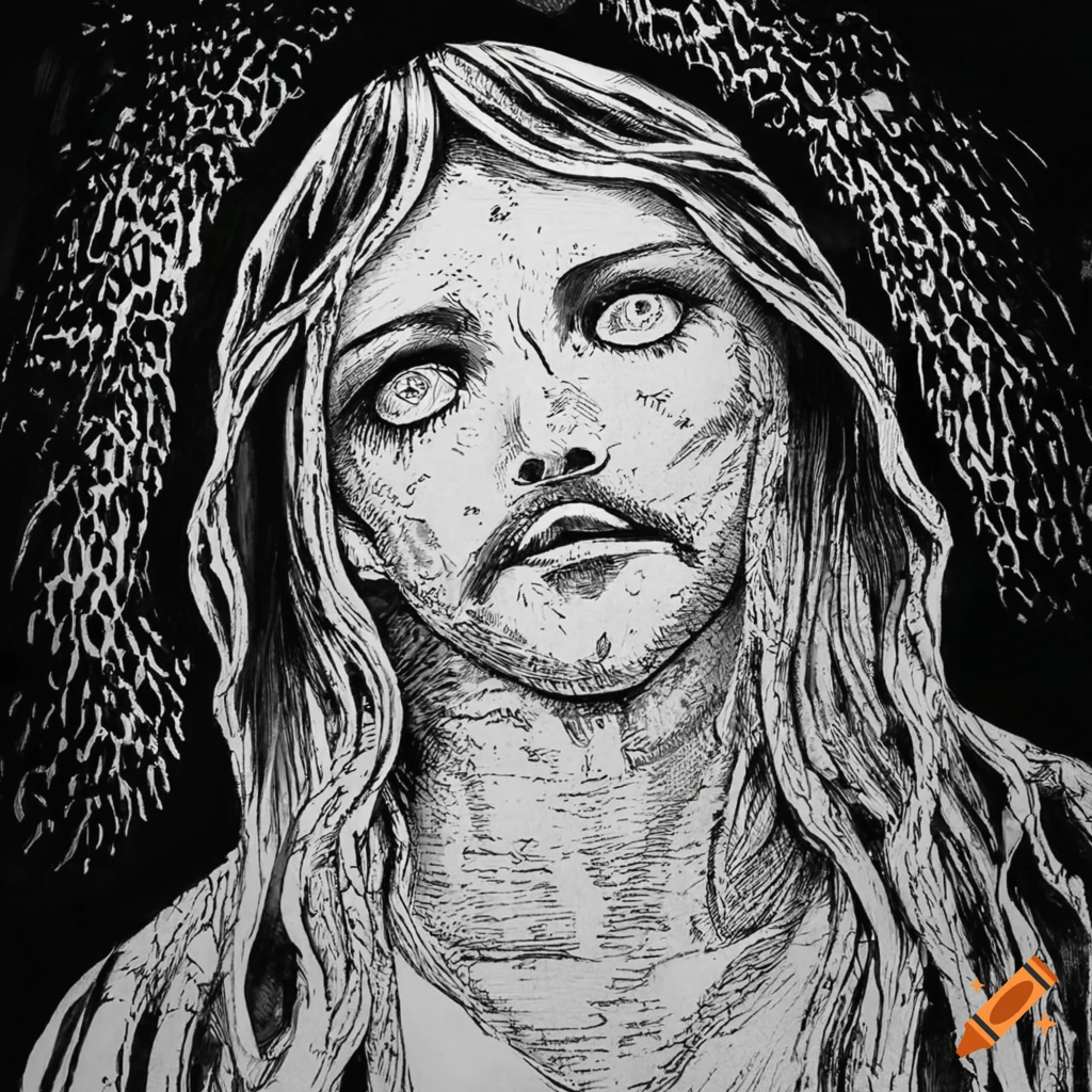 Artistic depiction of jesus in horror manga style ink drawing on Craiyon