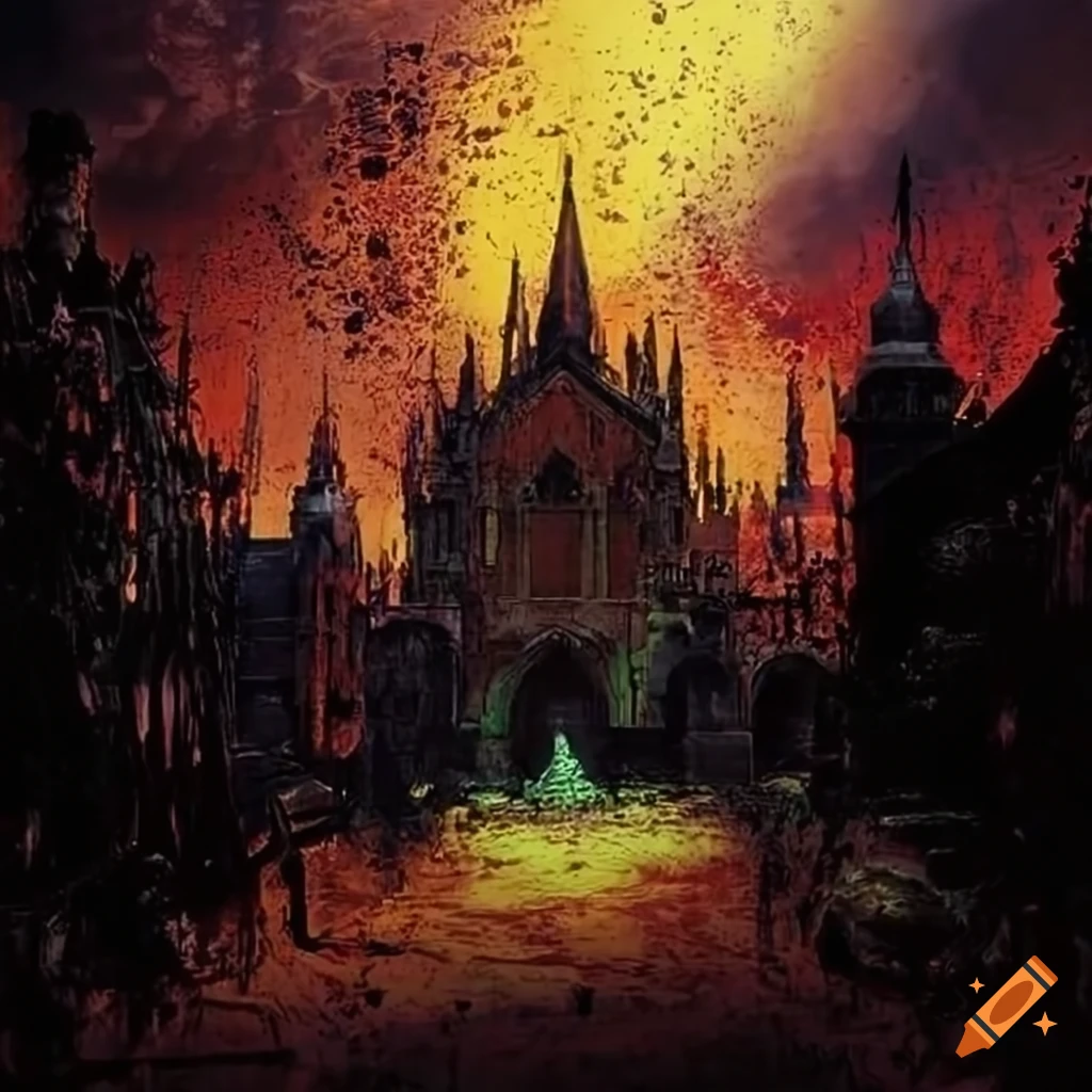 Baroque splatterpunk landscape on Craiyon