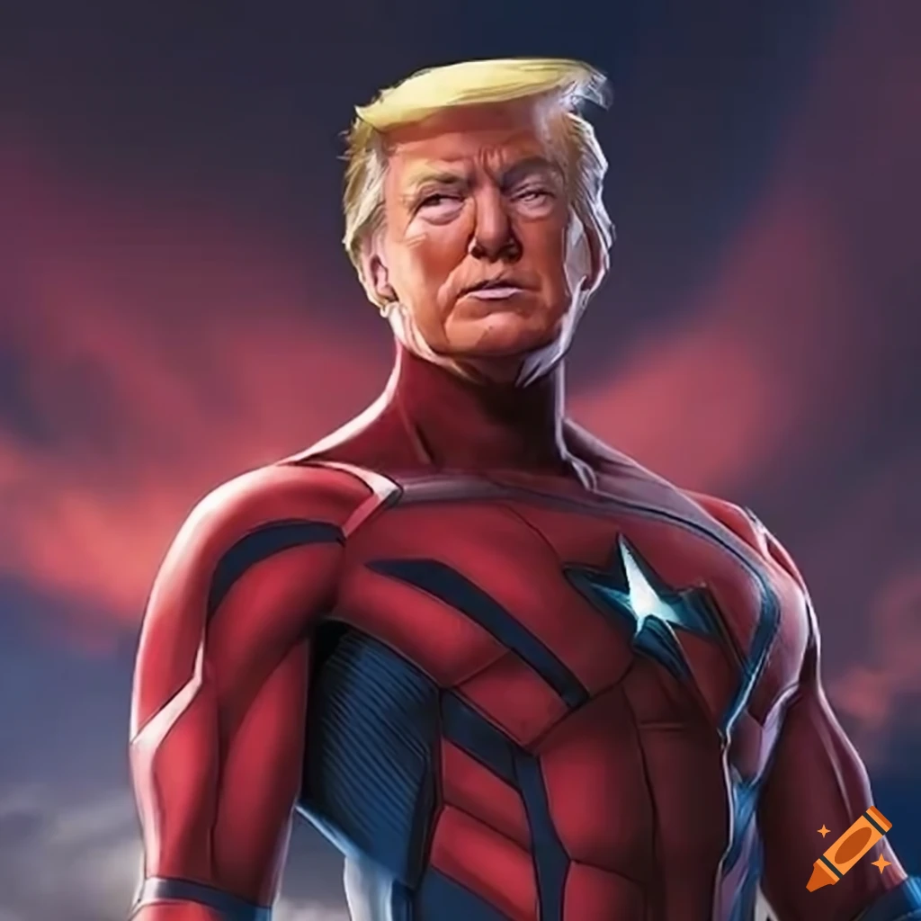 Satirical depiction of trump as a marvel superhero on Craiyon