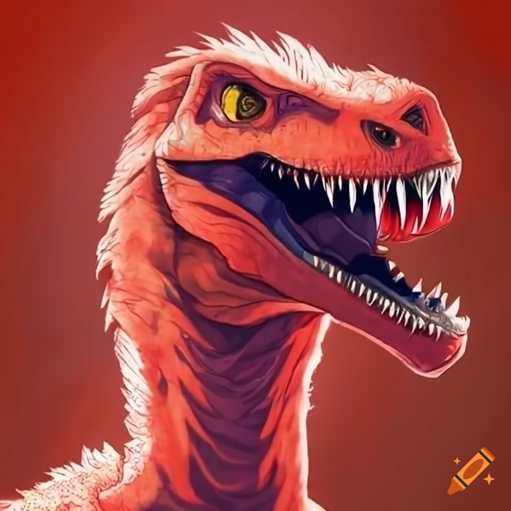 Red velociraptor in anime style on Craiyon